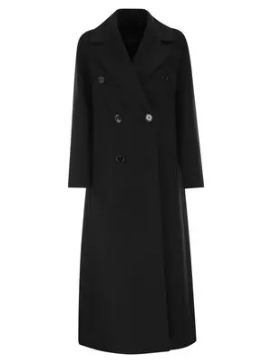 Max Mara Long Double-breasted Wool Coat With Martingale - Black