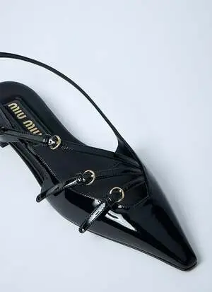Miu Miu Patent Leather Slingback Ballerina Flats - Black