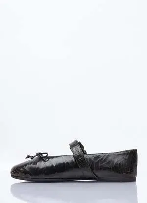 Miu Miu Crackled Leather Ballerina Flats With Bow Detail - Brown