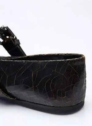 Miu Miu Crackled Leather Ballerina Flats With Bow Detail - Brown