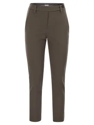 Brunello Cucinelli Cigarette Trousers In Stretch Cotton - Brown