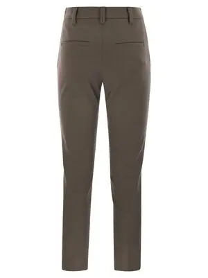 Brunello Cucinelli Cigarette Trousers In Stretch Cotton - Brown