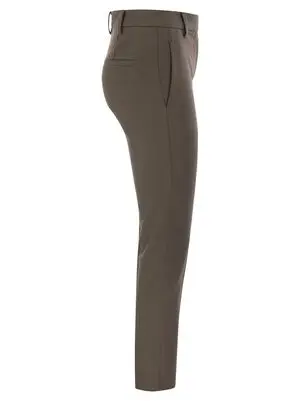 Brunello Cucinelli Cigarette Trousers In Stretch Cotton - Brown