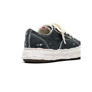 Mihara Yasuhiro Canvas Lace-up Distressed Low-top Sneakers - Black