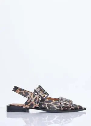 GANNI Leopard Print Buckle Ballerina Flats - Brown
