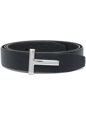 TOM FORD Leather Belt With Silver-tone Logo Plaque - Multicolor