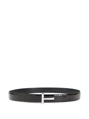 TOM FORD Leather Belt With Silver-tone Logo Plaque - Multicolor