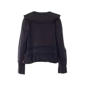 GANNI Ruffle Frill Detail Cotton Shirt - Black
