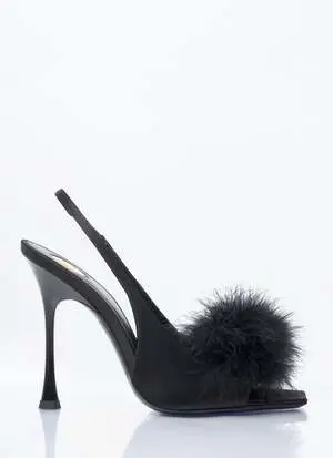 Saint Laurent Feather Embellished Slingback Sandals - Black