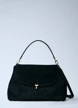 TOTEME T-lock Suede Satchel Bag - Black