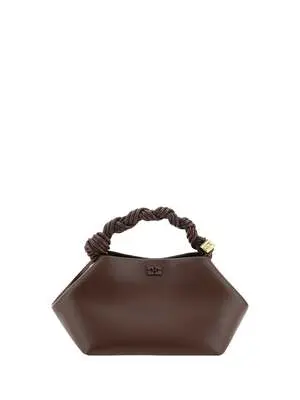 GANNI GANNI Small Hexagonal Handbag With Braided Top Handle And Butterfly Applique Brown