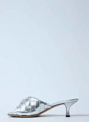 Bottega Veneta Blink Heeled Mules In Metallic Woven Leather