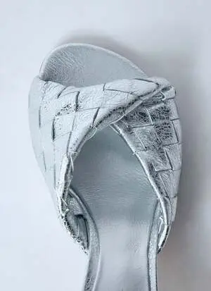 Bottega Veneta Blink Heeled Mules In Metallic Woven Leather