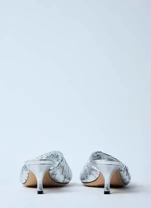 Bottega Veneta Blink Heeled Mules In Metallic Woven Leather
