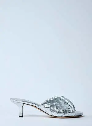 Bottega Veneta Blink Heeled Mules In Metallic Woven Leather