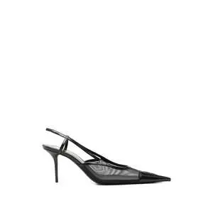 Saint Laurent Leather And Mesh Pointed Toe Slingback Stiletto Heels