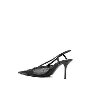 Saint Laurent Leather And Mesh Pointed Toe Slingback Stiletto Heels