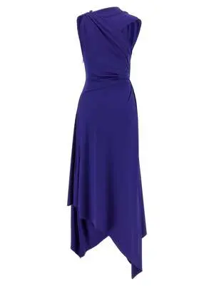 Victoria Beckham Asymmetrical Neckline Fluid Drape Midi Dress