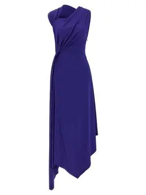 Victoria Beckham Asymmetrical Neckline Fluid Drape Midi Dress - Blue