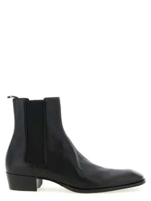 Saint Laurent Stanton Hammered Leather Ankle Boots - Black