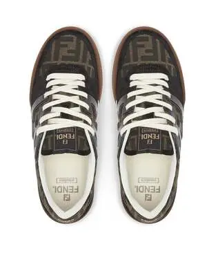 Fendi Suede And Ff Jacquard Lace-up Sneakers - Multicolor