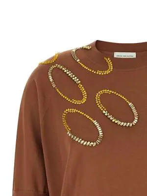 Dries Van Noten Tuan" Crew Neck Sweater With "oversized Ellipses" Embellishment - Brown