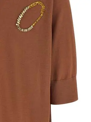 Dries Van Noten Tuan" Crew Neck Sweater With "oversized Ellipses" Embellishment - Brown