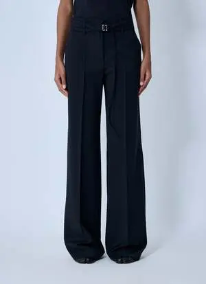 Sportmax High-rise Wide-leg Wool Trousers With Tie Belt - Black