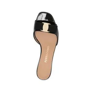 FERRAGAMO Patent Leather Bow Detail Block Heel Mules
