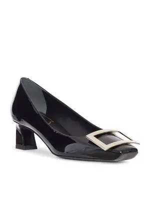 ROGER VIVIER Patent Calfskin Trumpette Pumps With Metal Buckle