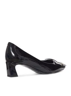 ROGER VIVIER Patent Calfskin Trumpette Pumps With Metal Buckle