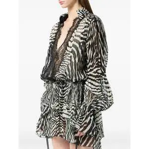 Blumarine Zebra Print Tiered Lace Trim Dress