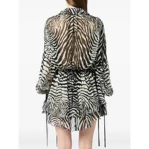Blumarine Zebra Print Tiered Lace Trim Dress