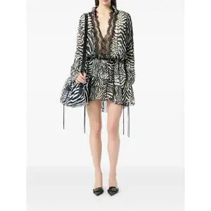 Blumarine Zebra Print Tiered Lace Trim Dress