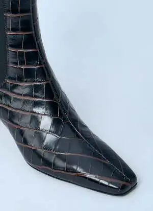 TOTEME Croc-embossed Leather Pointed-toe Ankle Boots - Brown