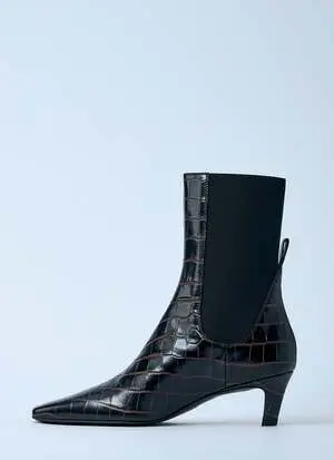 TOTEME Croc-embossed Leather Pointed-toe Ankle Boots - Brown