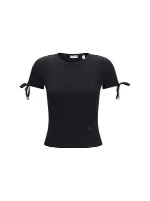 Burberry Ribbed Cotton T-shirt With Lace-up Sleeve Detail - Black