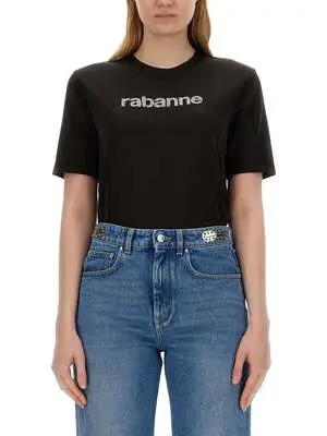 Rabanne Short Sleeve T-shirt With Logo Detail - Black