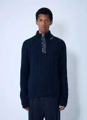 Marni Logo Embroidered Zip-up Wool-cashmere Sweater - Blue