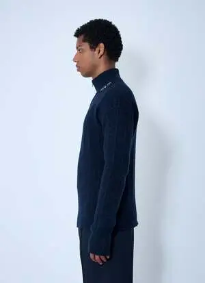 Marni Logo Embroidered Zip-up Wool-cashmere Sweater - Blue