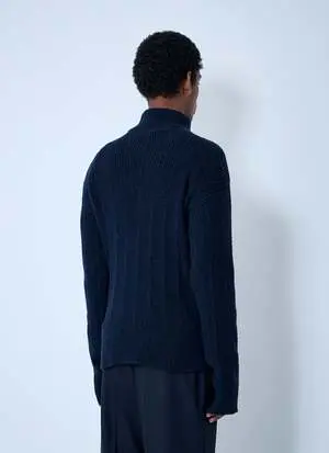 Marni Logo Embroidered Zip-up Wool-cashmere Sweater - Blue