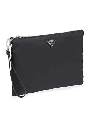 Prada Re-nylon Pouch In Saffiano - Black