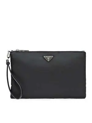 Prada Re-nylon Pouch In Saffiano - Black