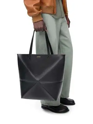 Loewe Polished Calfskin Puzzle Fold Tote Xl Bag - Black