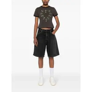 Acne Studios Wide Leg Knee Length Denim Shorts - Black