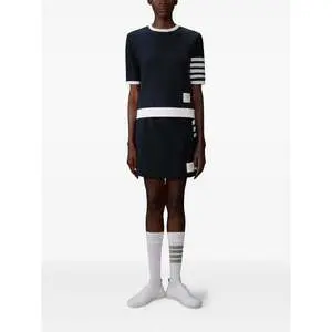 Thom Browne Navy Cotton Knit Top With Signature Four-bar Detail