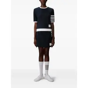 Thom Browne Navy Cotton Knit Top With Signature Four-bar Detail