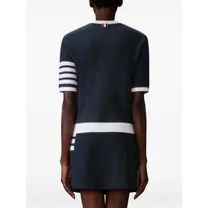 Thom Browne Navy Cotton Knit Top With Signature Four-bar Detail