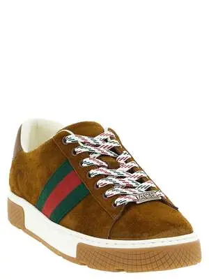 Gucci Ace Sneakers With Web Detailing - Brown