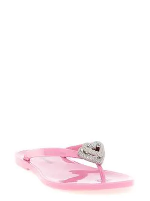 Mach & Mach Double Heart Embellished Rubber Thong Sandals - Pink